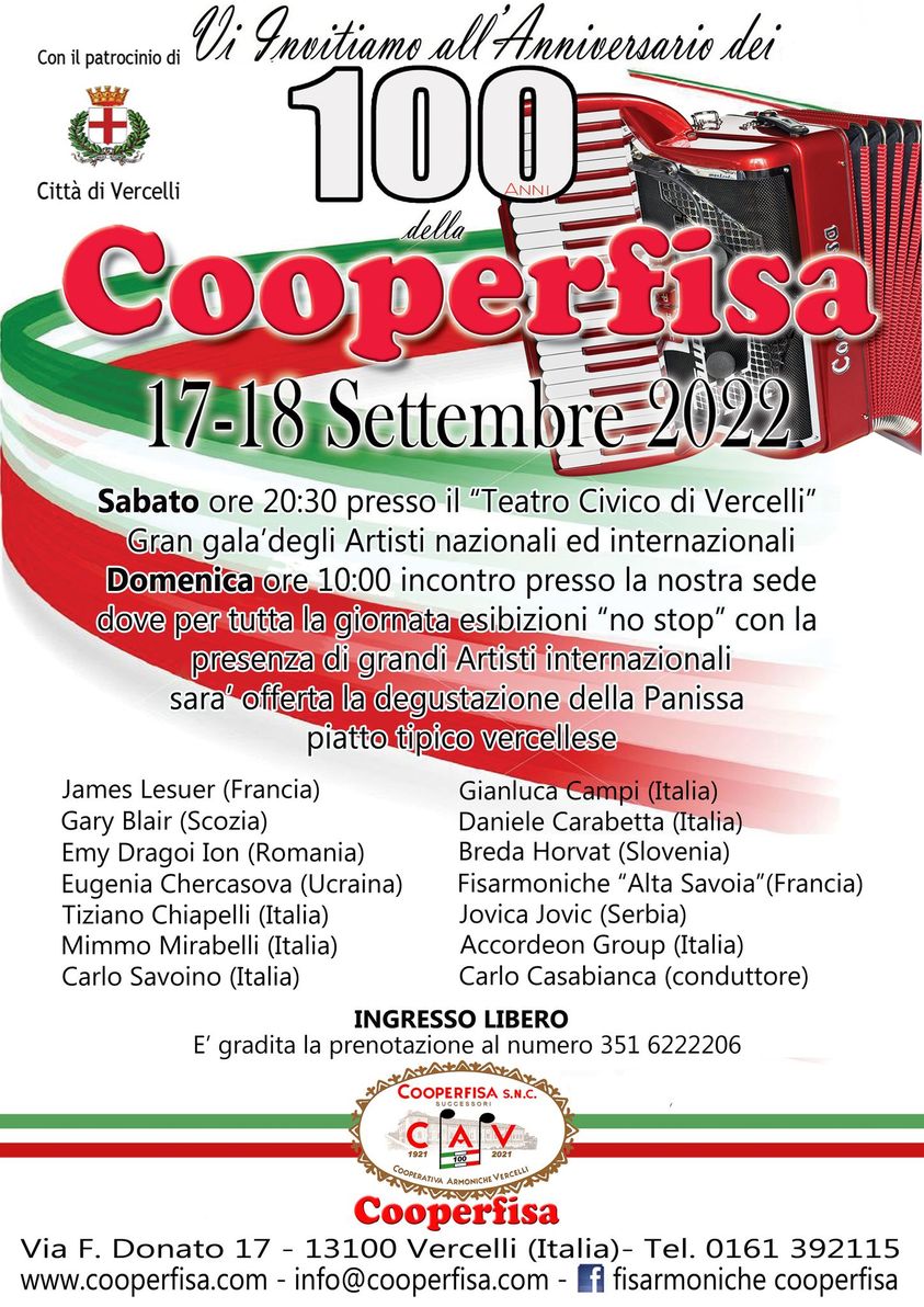 Cooperfisa Celebrates 100th Anniversary – Italy - Accordions Worldwide
